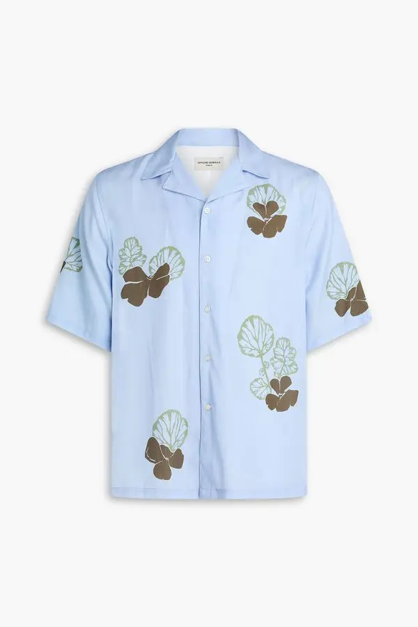 Officine Générale Eren Floralprint Lyocell Shirt - Sky Blue