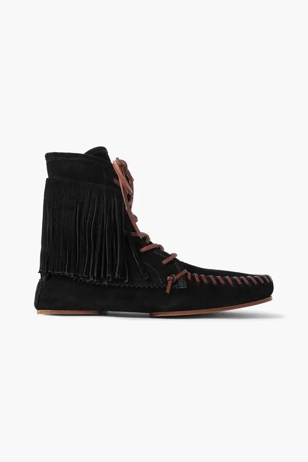 Paris Texas Indiana Fringed Suede Ankle Boots - Black