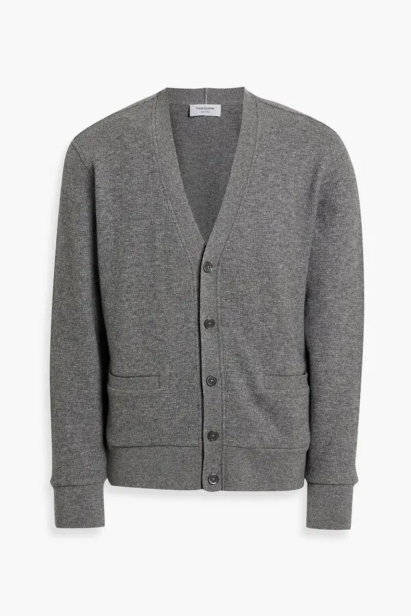 Thom Browne Waffleknit Cashmere Cardigan - Gray
