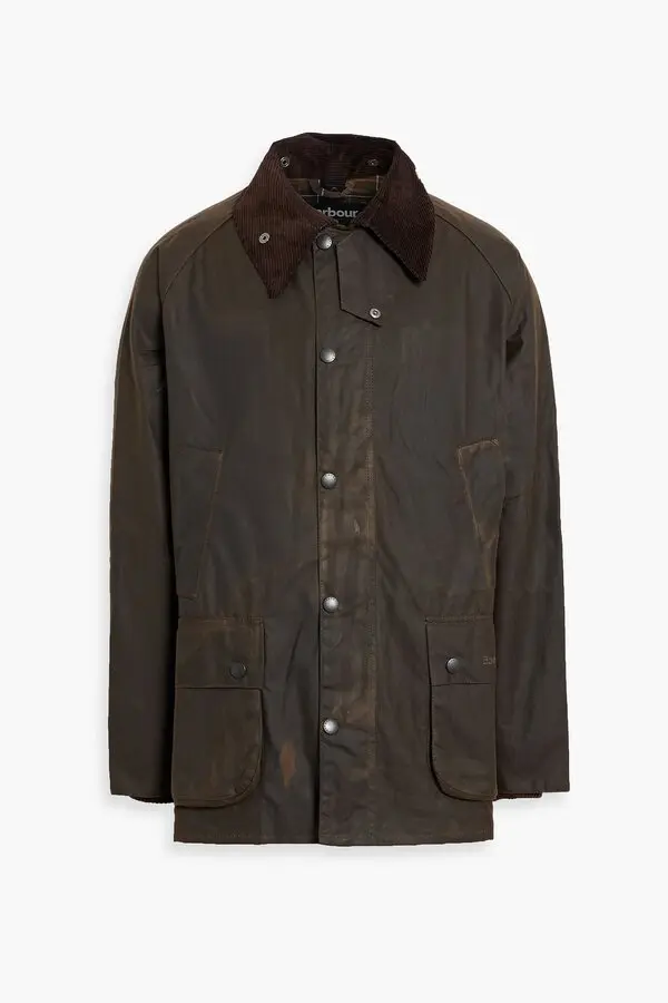 Barbour Bedale Corduroy-trimmed Waxed Cotton Jacket - Dark Brown