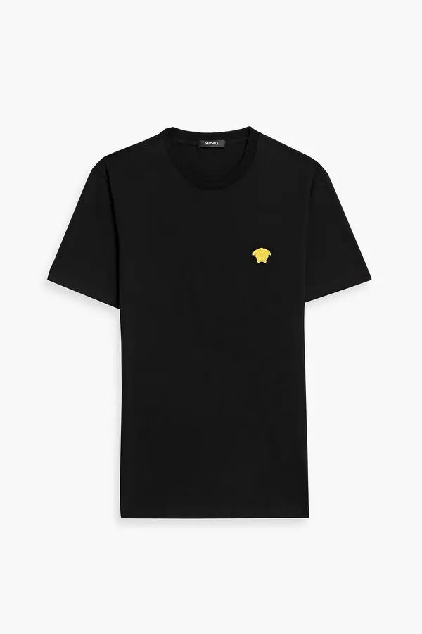 Versace Embroidered Cottonjersey Tshirt - Black