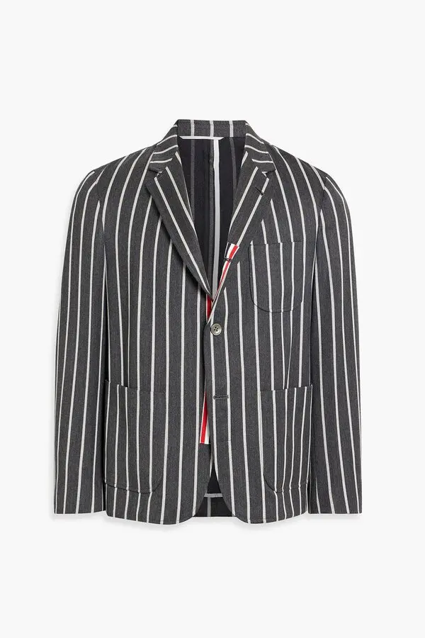 Thom Browne Striped Wool And Cottonblend Blazer - Anthracite