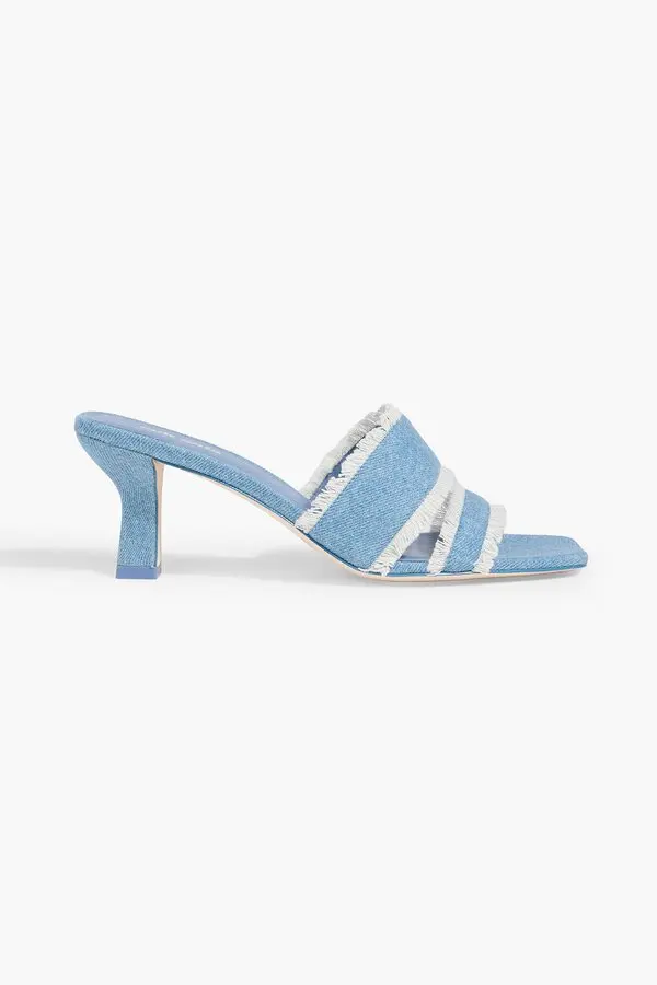 Cult Gaia Fae Frayed Denim Mules - Light Denim
