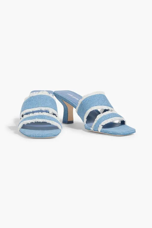 Cult Gaia Fae Frayed Denim Mules