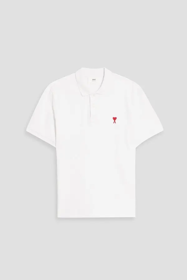Ami Embroidered Cottonpiqué Polo Shirt - White