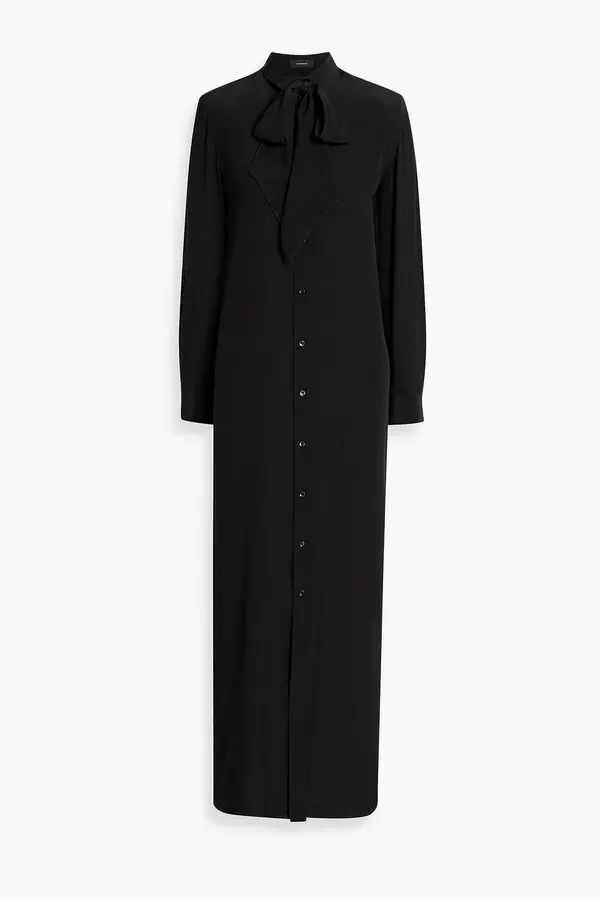 Wardrobe.NYC Pussybow Silk Crepe De Chine Maxi Shirt Dress - Black