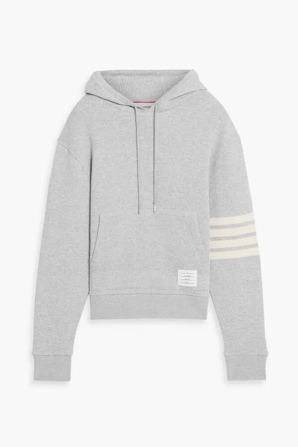 Thom Browne Striped Waffleknit Cashmere And Woolblend Hoodie - Light Gray