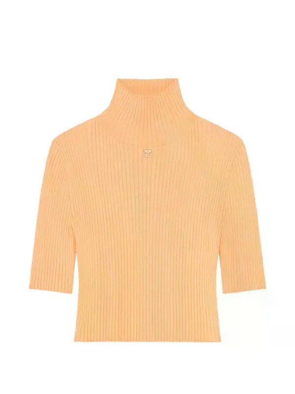 COURREGES Ribbed Knit Turtleneck Cropped Top
