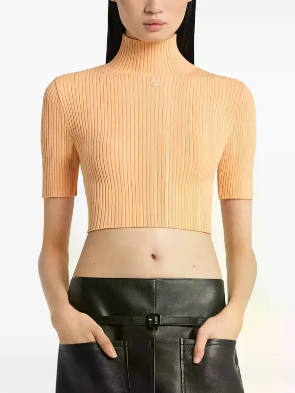 COURREGES Ribbed Knit Turtleneck Cropped Top