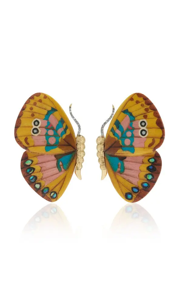 SILVIA FURMANOVICH Marquetry Wood Butterfly Earrings - Multi