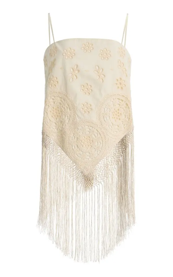 Sea Rafina Fringed Eyelet Cotton Top - Ivory
