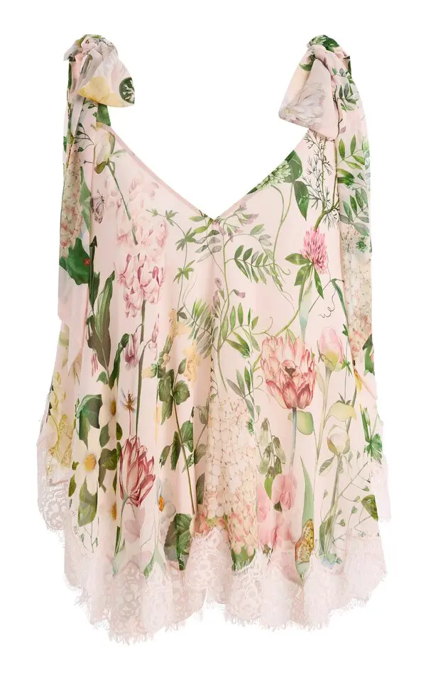 Cara Cara Mari Lace-trimmed Floral Silk-chiffon Top - Pink
