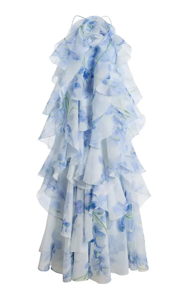 Aje Pandorea Layered Floral-print Chiffon Maxi Dress - Blue