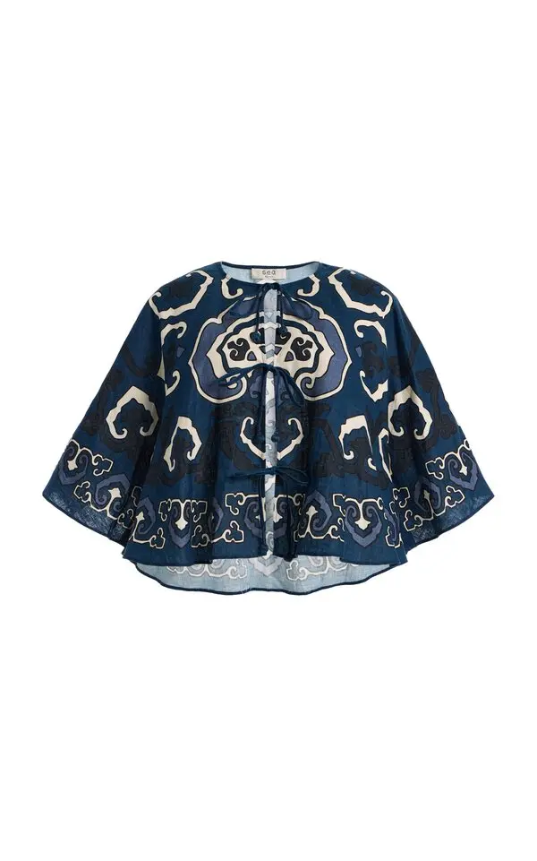 Sea Blaise Print Linen Top - Navy