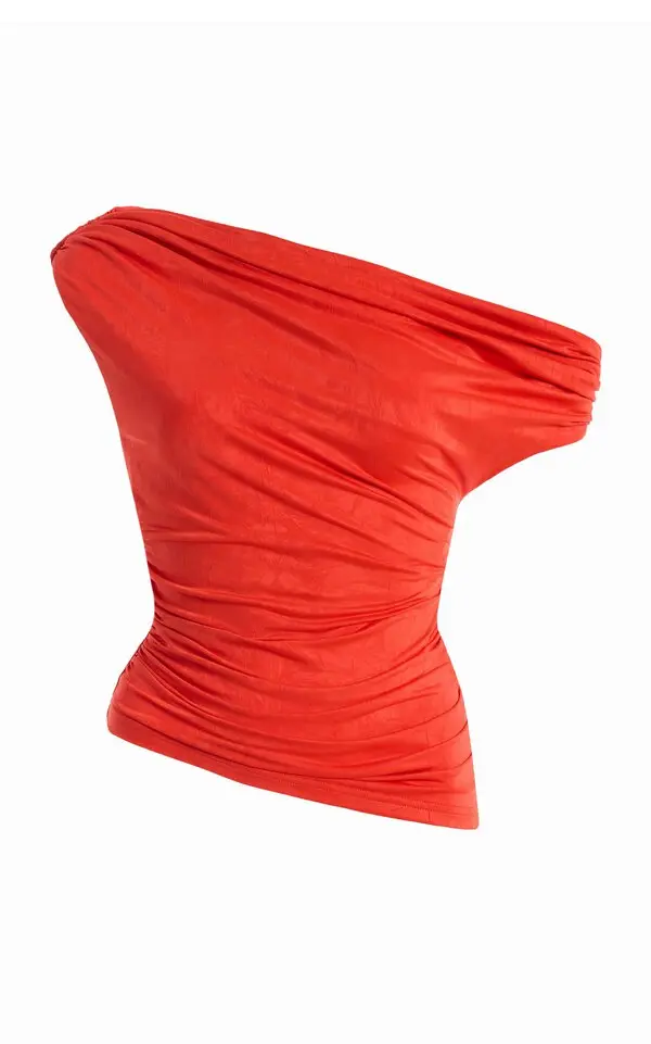 Significant Other Exclusive Nala Off-the-shoulder Ruched Jersey Top - Red