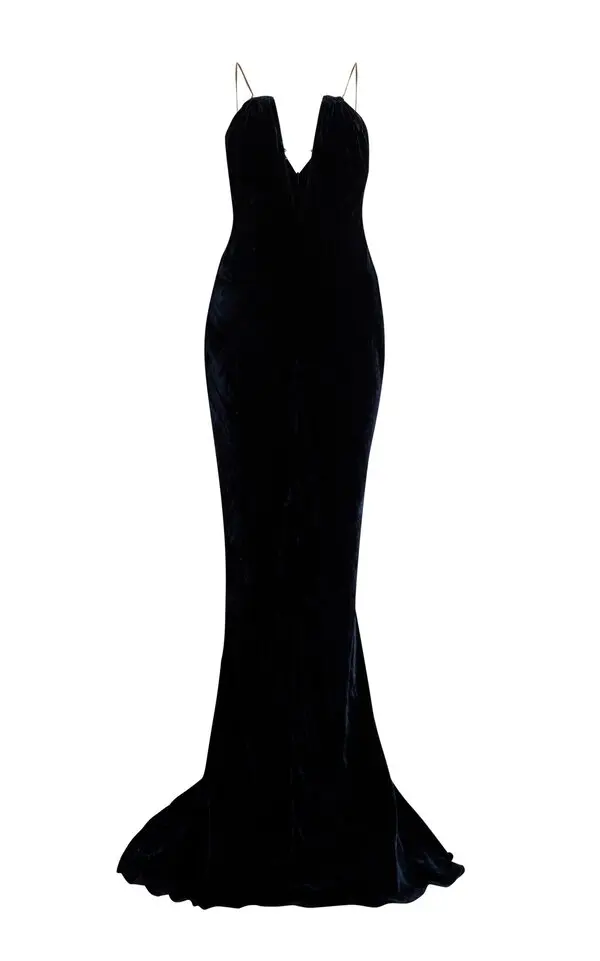 Ralph Lauren Connie Embellished Velvet Gown - Blue