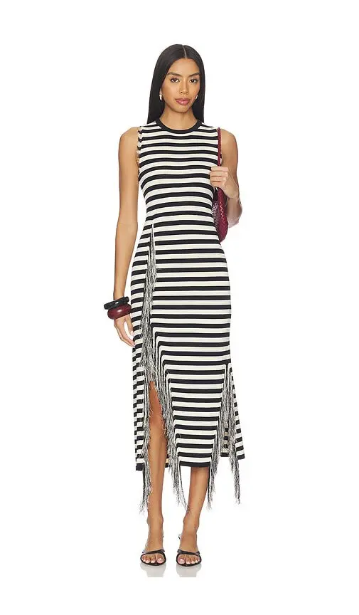 SIMONMILLER Sabine Fringe Knit Dress In Black,white - Black & White Stripe