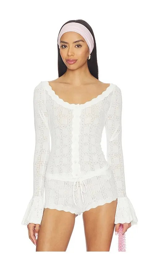 For Love & Lemons Bayberry Pointelle Top - White