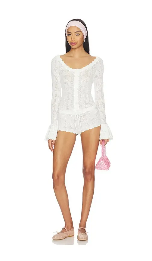 For Love & Lemons Bayberry Pointelle Knit Top
