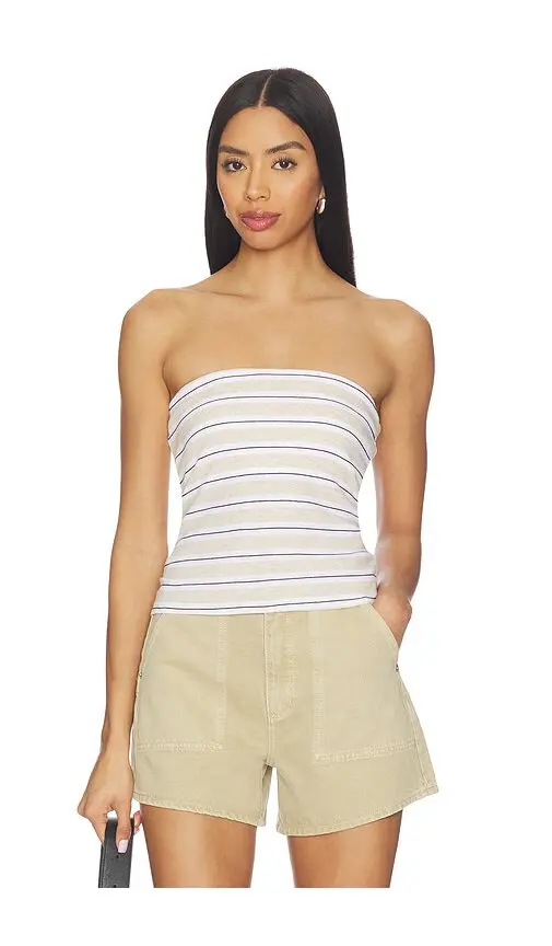 Enza Costa Stripe Classic Bandeau Top - Wheat & White