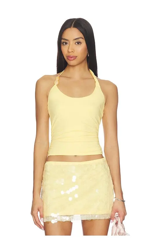 SNDYS Lexie Twist Halter Tank Top In Lemon - Panna Cotta