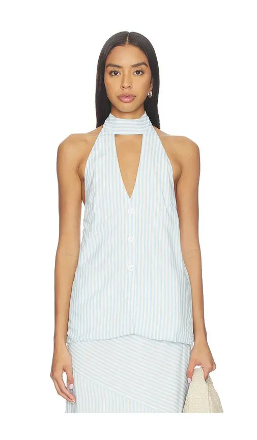 SEVEN WONDERS Dania Halter Vest Top In Blue,white - Blue Stripe