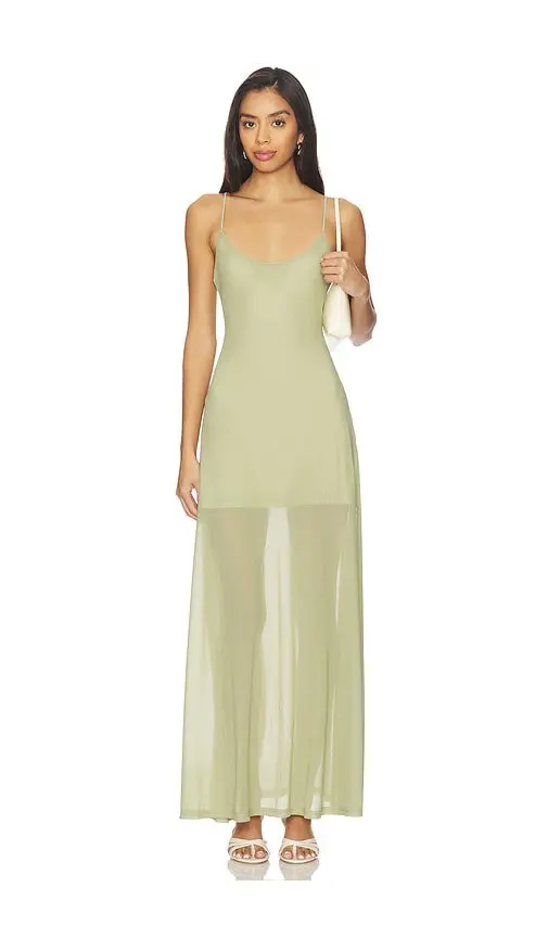 SNDYS Alessandra Mesh Maxi Dress In Sage - Khaki