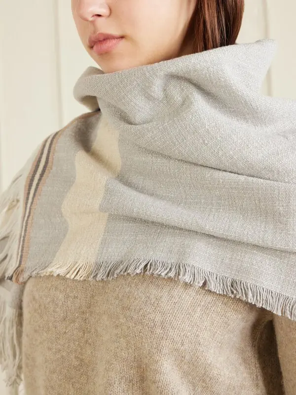 THE ROW Guna Fringed Striped Cotton And Linen-blend Scarf