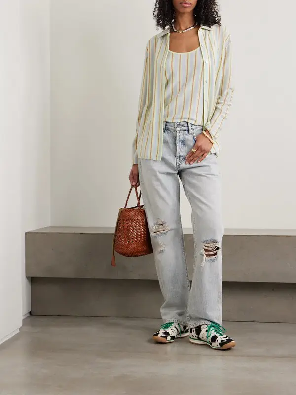 Guest In Residence Showtime Striped Cashmere Shirt - Yellow