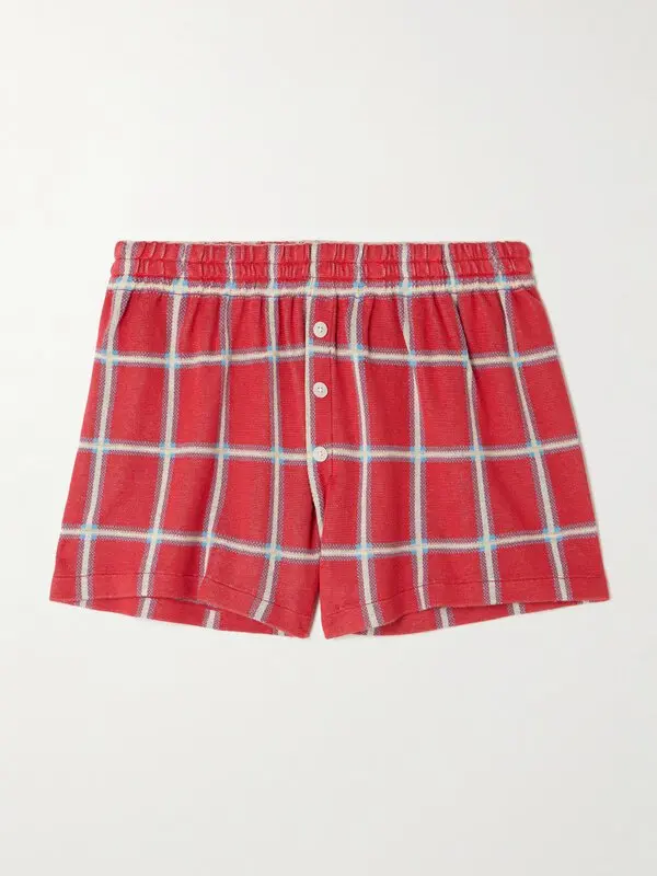 Guest In Residence Picnic Checked Silk And Linen-blend Jacquard Shorts - Red