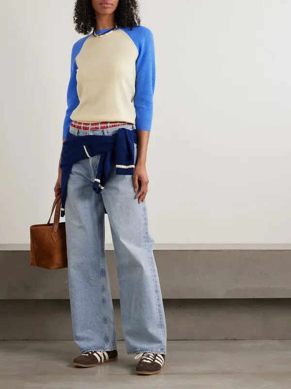Guest In Residence Two-tone Cashmere Baseball Sweater