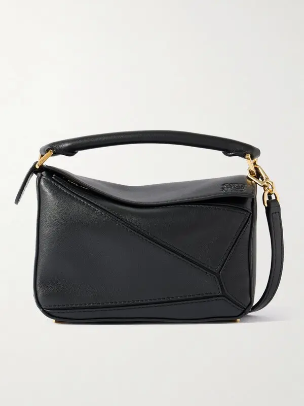 Loewe Featherlight Puzzle Mini Textured-leather Shoulder Bag - Black