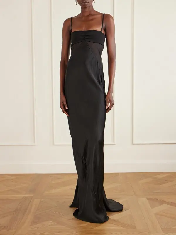 Rick Owens Tulle-paneled Satin Maxi Dress