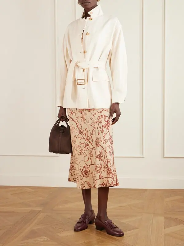 Loro Piana Lismore Belted Linen And Wool-blend Jacket - Orange