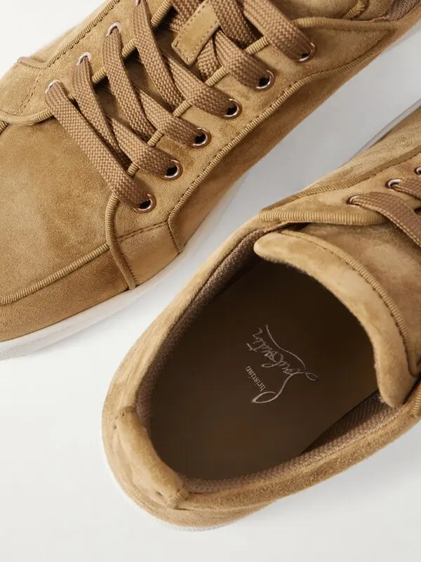 CHRISTIAN LOUBOUTIN Rantulow Orlato Grosgrain-trimmed Suede Sneakers - Brown