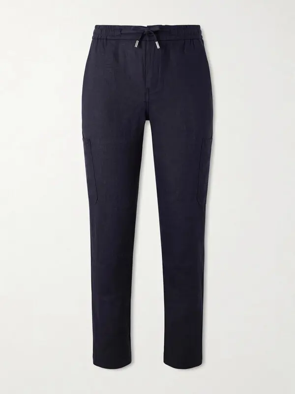 Mr P. James Tapered Linen Drawstring Cargo Trousers - Blue