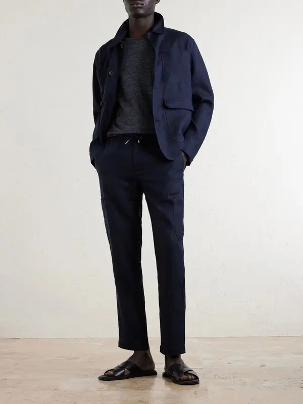 Mr P. James Tapered Linen Cargo Trousers - Blue