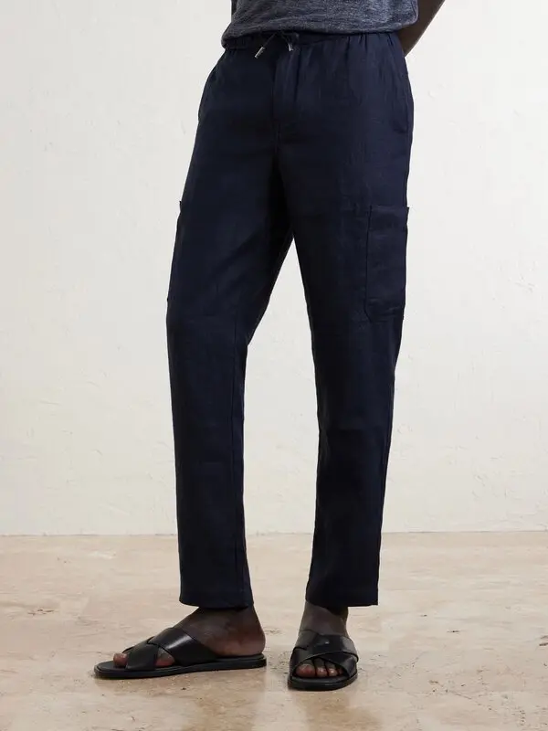 Mr P. James Tapered Linen Cargo Trousers - Blue