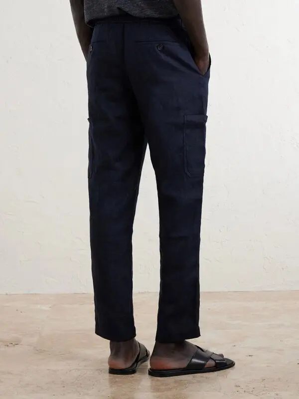 Mr P. James Tapered Linen Cargo Trousers - Blue