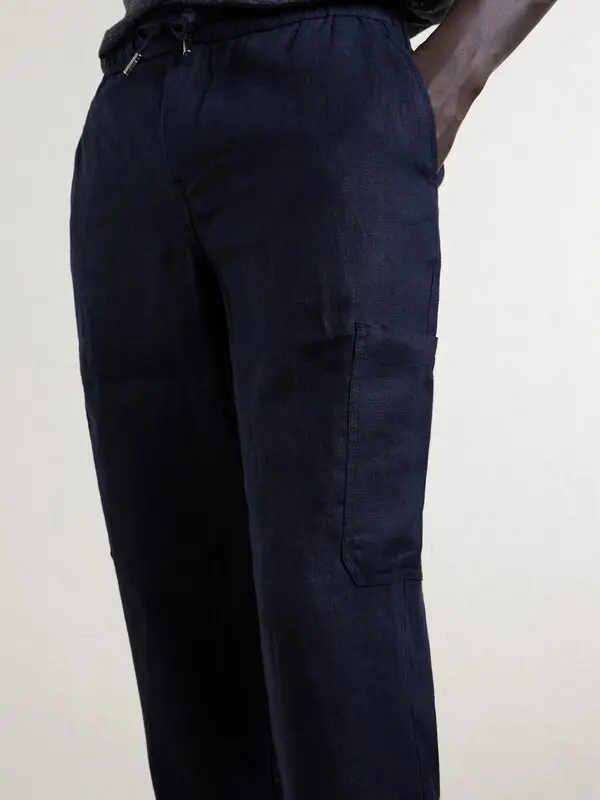 Mr P. James Tapered Linen Cargo Trousers - Blue