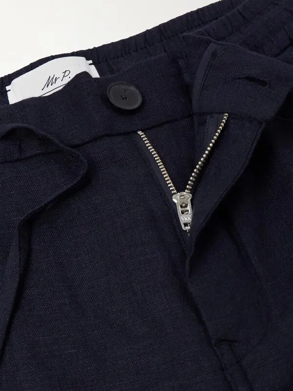 Mr P. James Tapered Linen Cargo Trousers - Blue