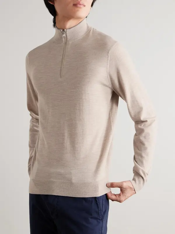 Peter Millar Excursionist Flex Merino Wool-blend Half-zip Sweater - Neutrals