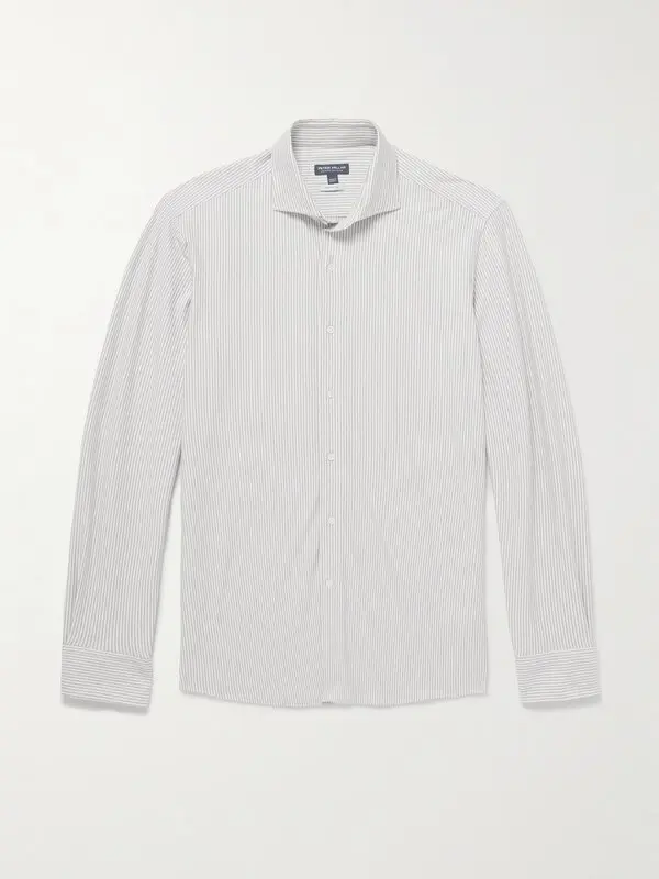 Peter Millar Excursionist Flex Slim-fit Striped Cotton-blend Shirt - Gray