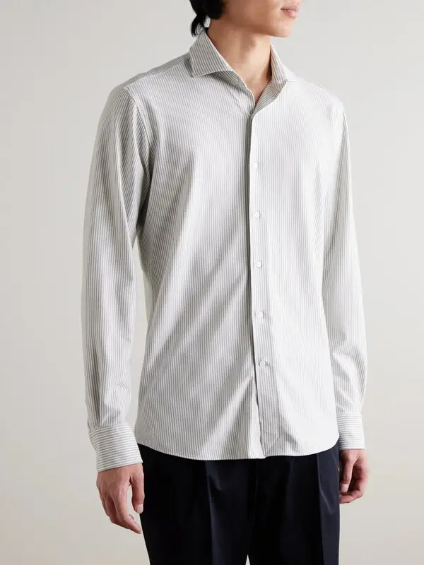Peter Millar Excursionist Flex Slim-fit Striped Cotton-blend Shirt - Gray