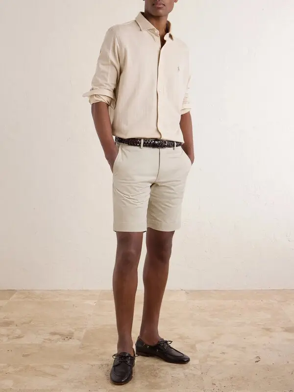 Polo Ralph Lauren Logo-embroidered Houndstooth Cotton-jersey Shirt - Neutrals