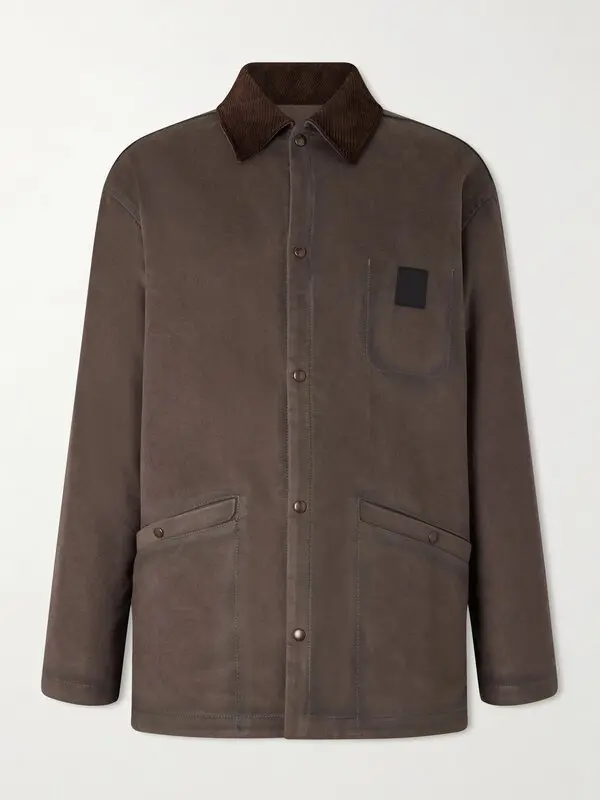 Loewe Corduroy-trimmed Logo-appliquéd Woven Overshirt - Brown
