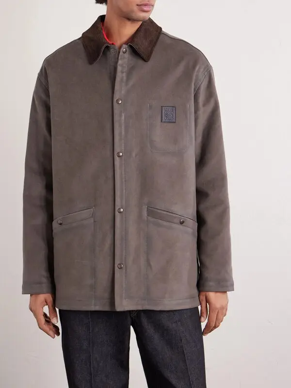 Loewe Logo-appliquéd Corduroy-trimmed Woven Overshirt - Brown
