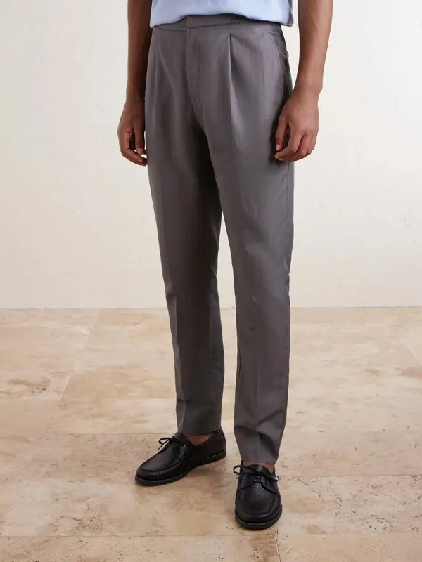 Officine Générale Drew Tapered Pleated Lyocell, Linen And Cotton-blend Trousers