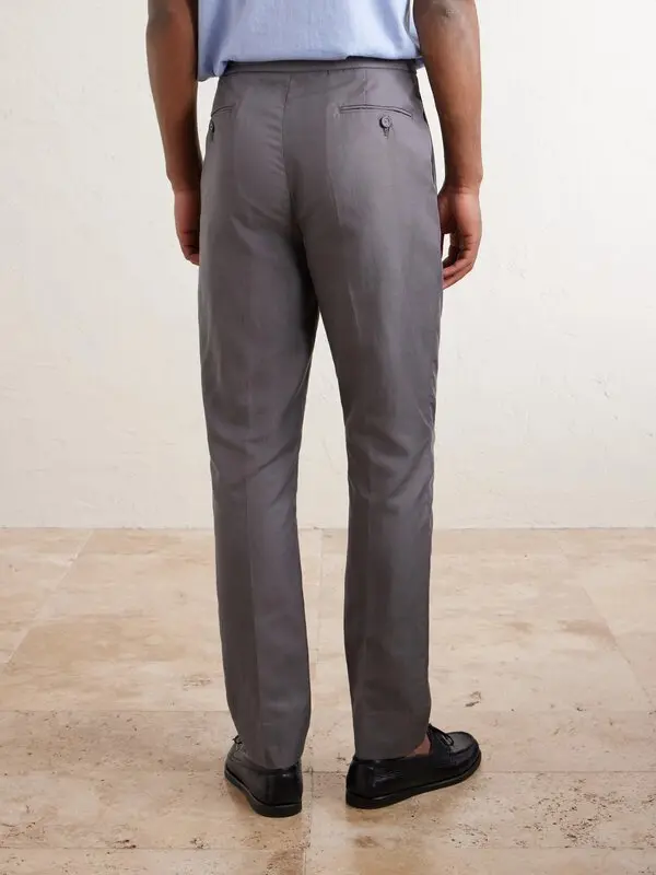 Officine Générale Drew Tapered Pleated Lyocell, Linen And Cotton-blend Trousers