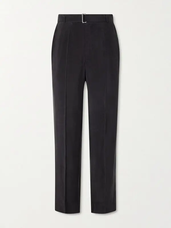 Officine Générale Nash Wide-leg Belted Pleated Canvas Trousers - Black